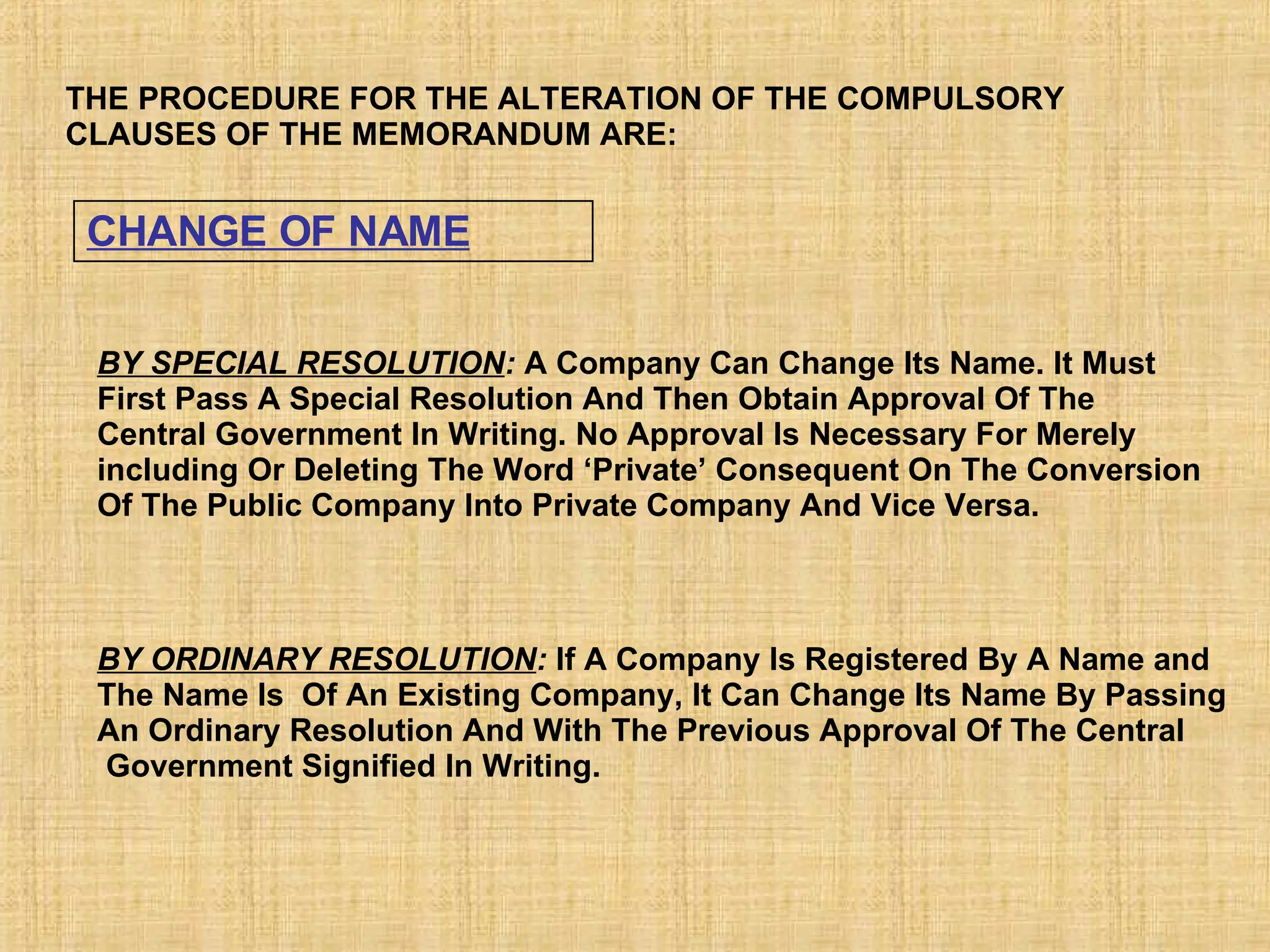 Alteration Of Memorandom Of Association Company Law | PPT