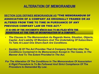 Alteration Of Memorandom Of Association Company Law | PPT