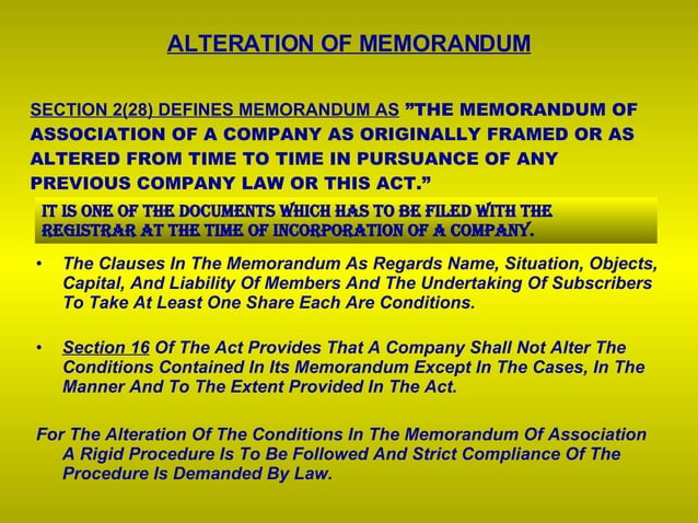 Alteration Of Memorandom Of Association Company Law | PPT