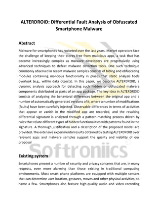 ALTERDROID:Differential fault Analysis of Obfuscated Smartphone Malware | PDF
