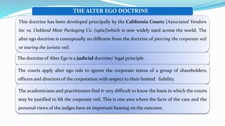 ALTER EGO THEORY - LIFTING THE CORPORATE VEIL | PPTX