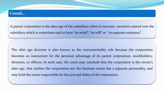 ALTER EGO THEORY - LIFTING THE CORPORATE VEIL | PPTX