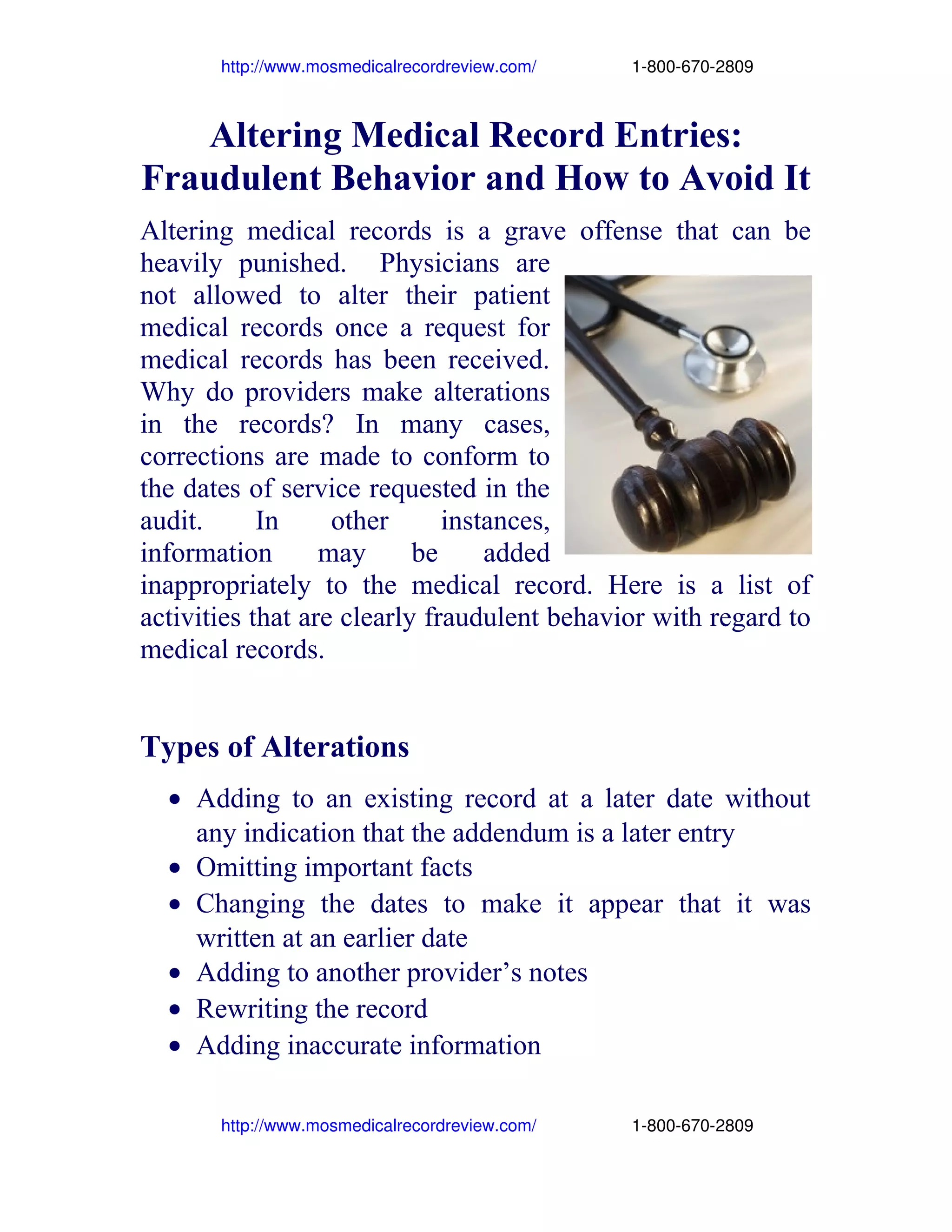 Altering medical record entries fraudulent behavior and how to avoid it ...