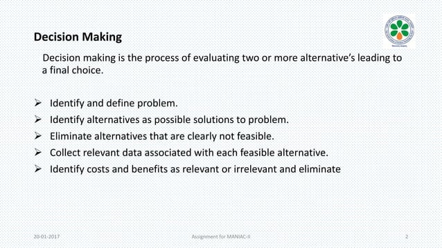 Decision involving Alternate choices | PPTX