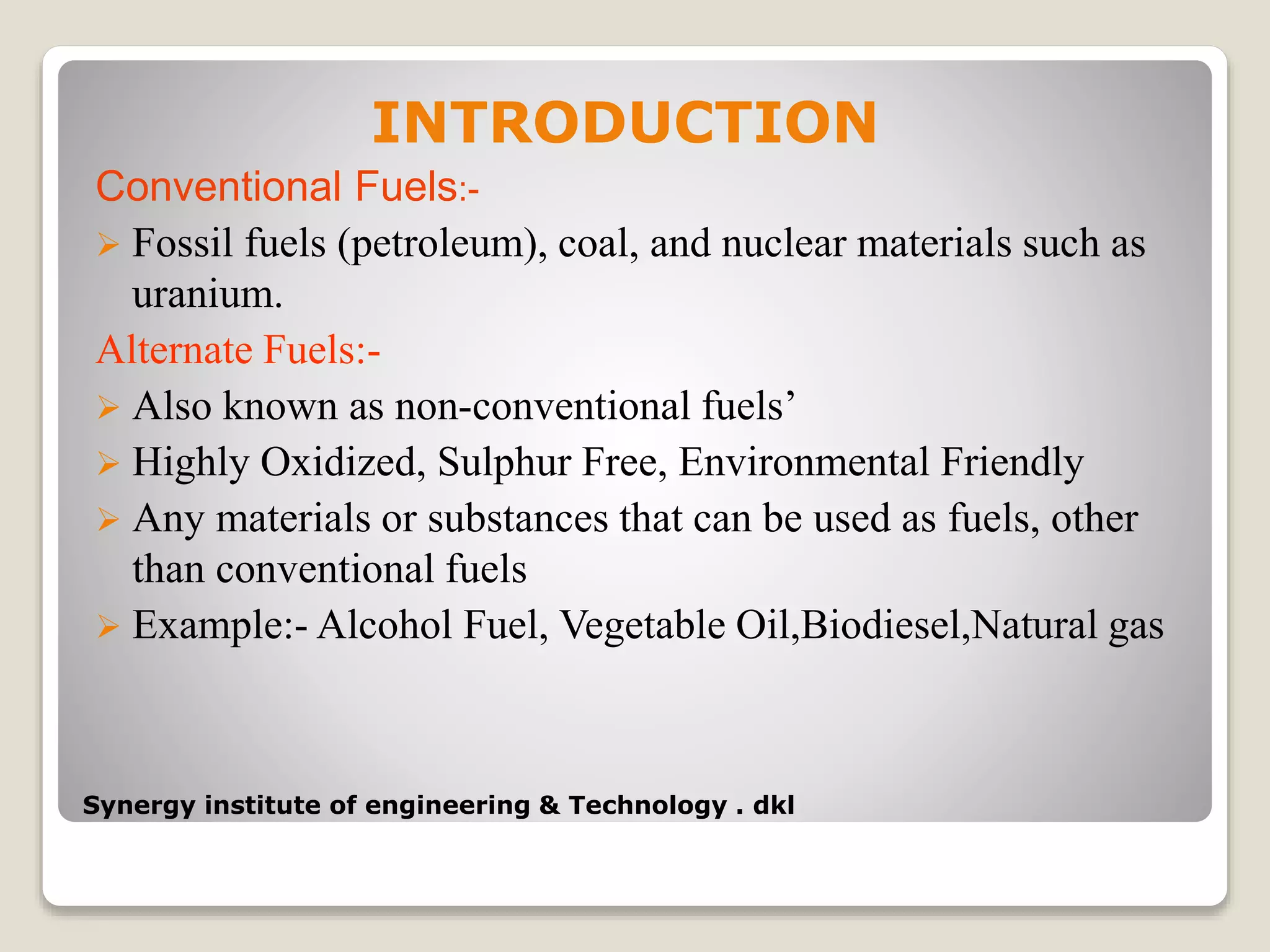 Alternate fuels ppt | PPTX