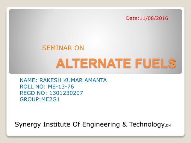 Alternate fuels ppt | PPTX | Chemistry | Science