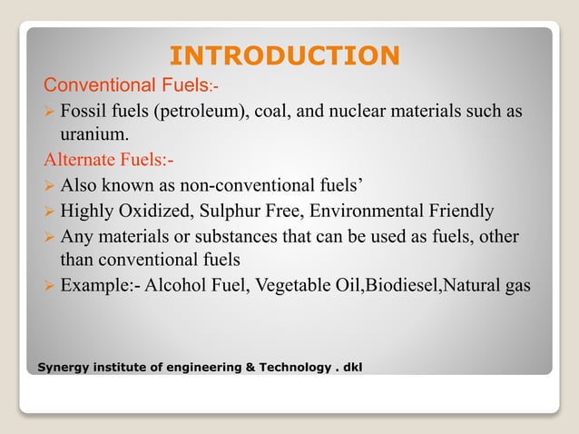 Alternate fuels ppt | PPTX | Chemistry | Science