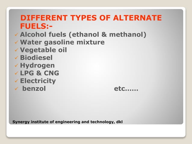 Alternate fuels ppt | PPTX | Chemistry | Science