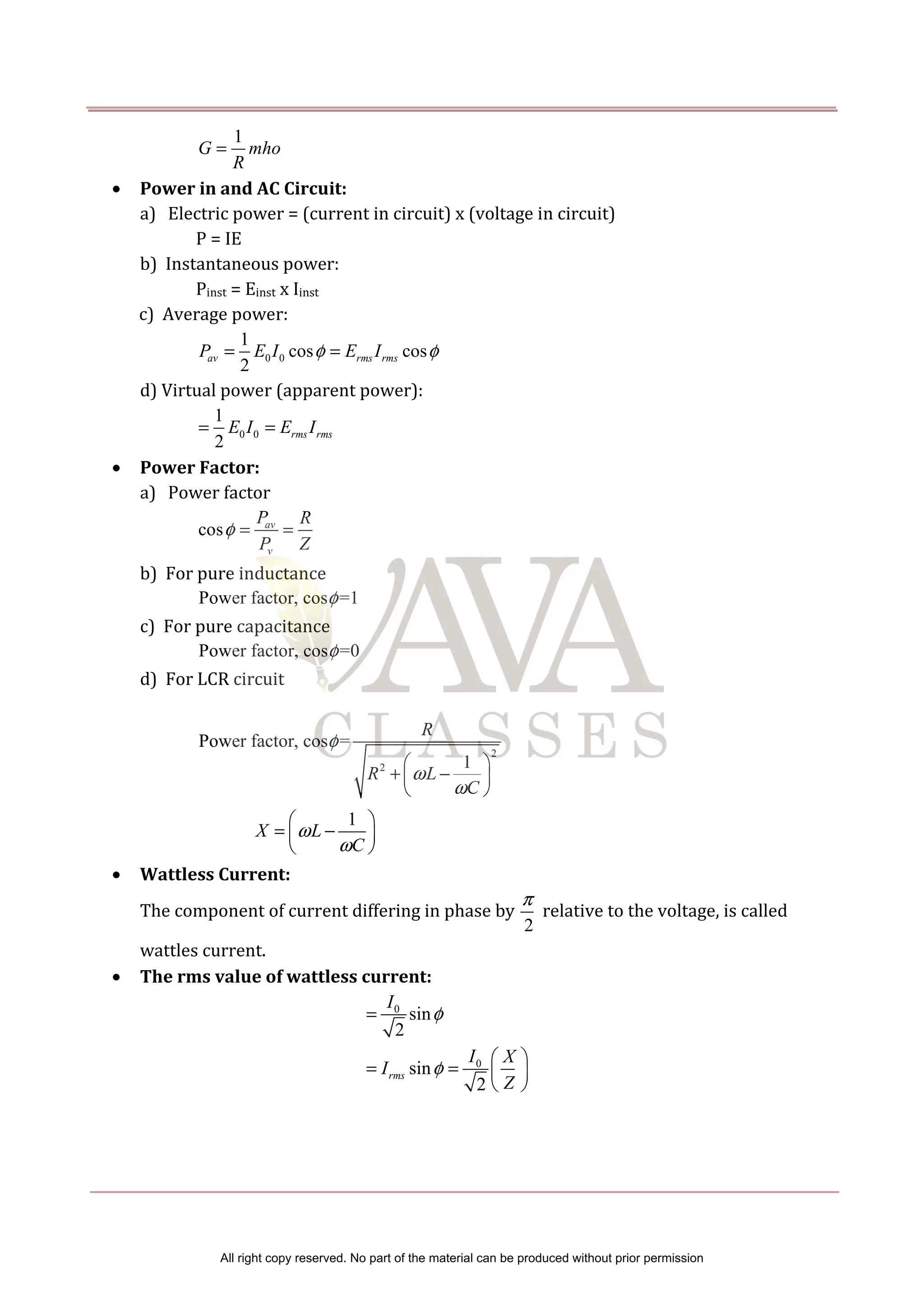 Class 12 Physics Study Material on Alternating Current | PDF
