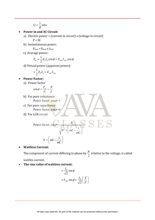 Class 12 Physics Study Material on Alternating Current | PDF