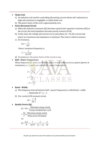 Class 12 Physics Study Material on Alternating Current | PDF