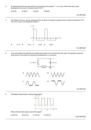 J2 Physics 2008 prelim questions (Alternating current) | PDF