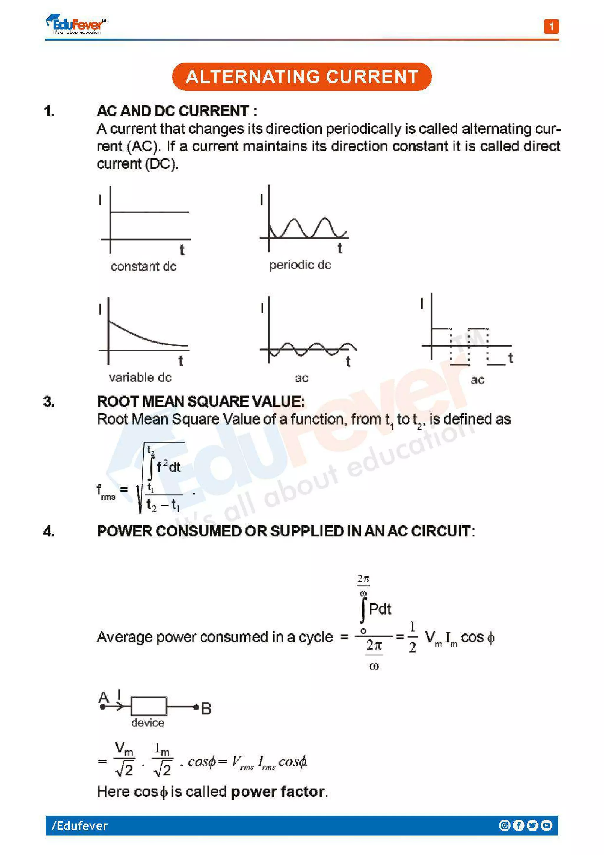 Alternating Current - Physics Revision Notes | PDF