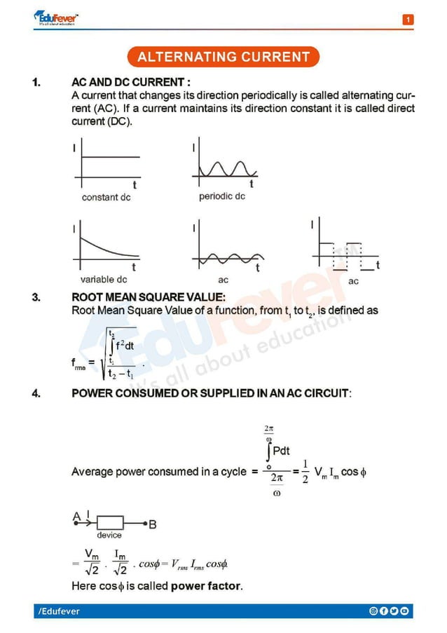 Alternating Current - Physics Revision Notes | PDF
