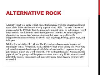 Alternative And Indie Rock Genre presentation by hamza hasan | PPT