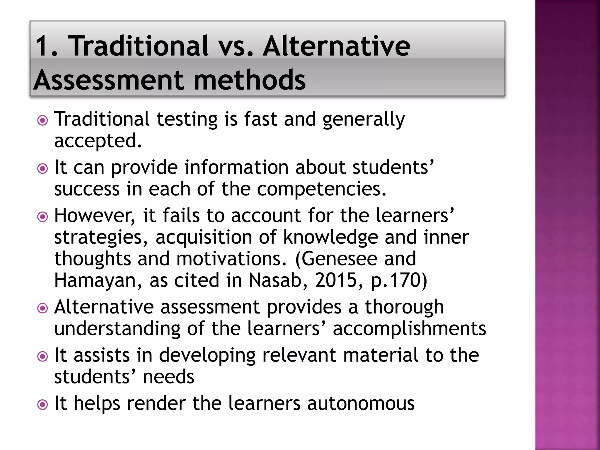 Alternative Assessment Methods Presentation | PPTX | Educational ...