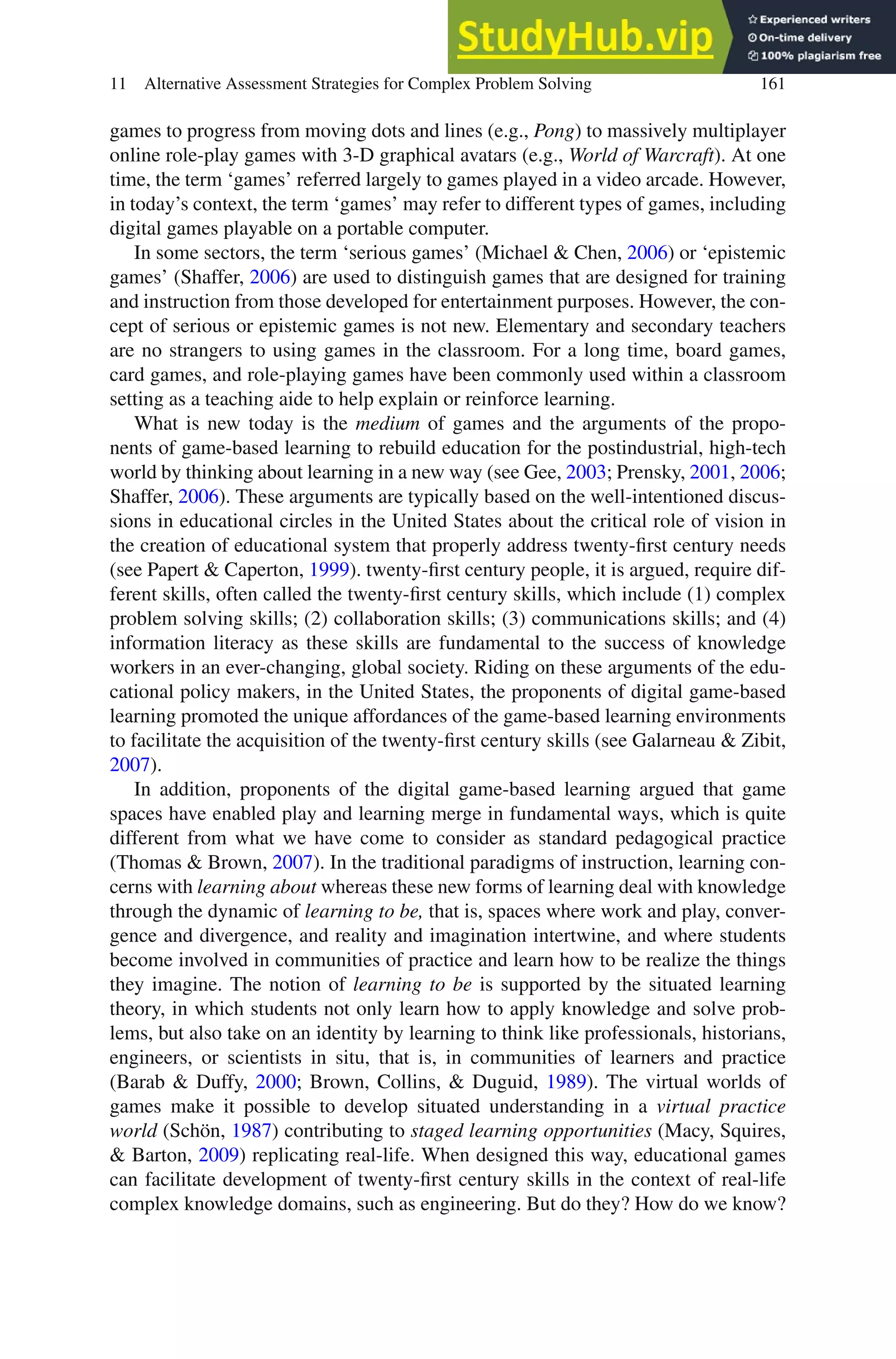 Alternative Assessment Strategies For Complex Problem Solving In Game-Based Learning ...
