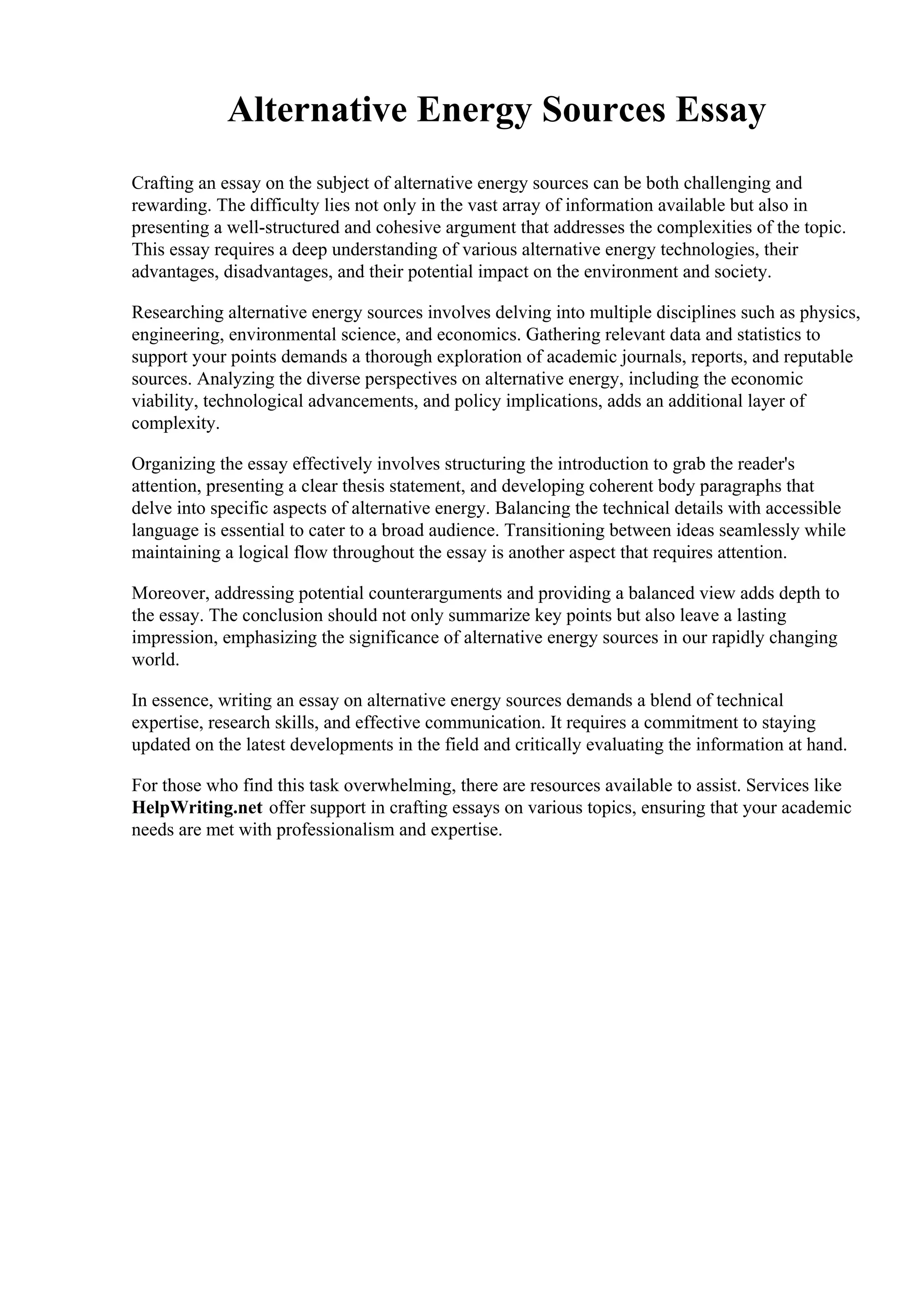 Alternative Energy Sources Essay | PDF