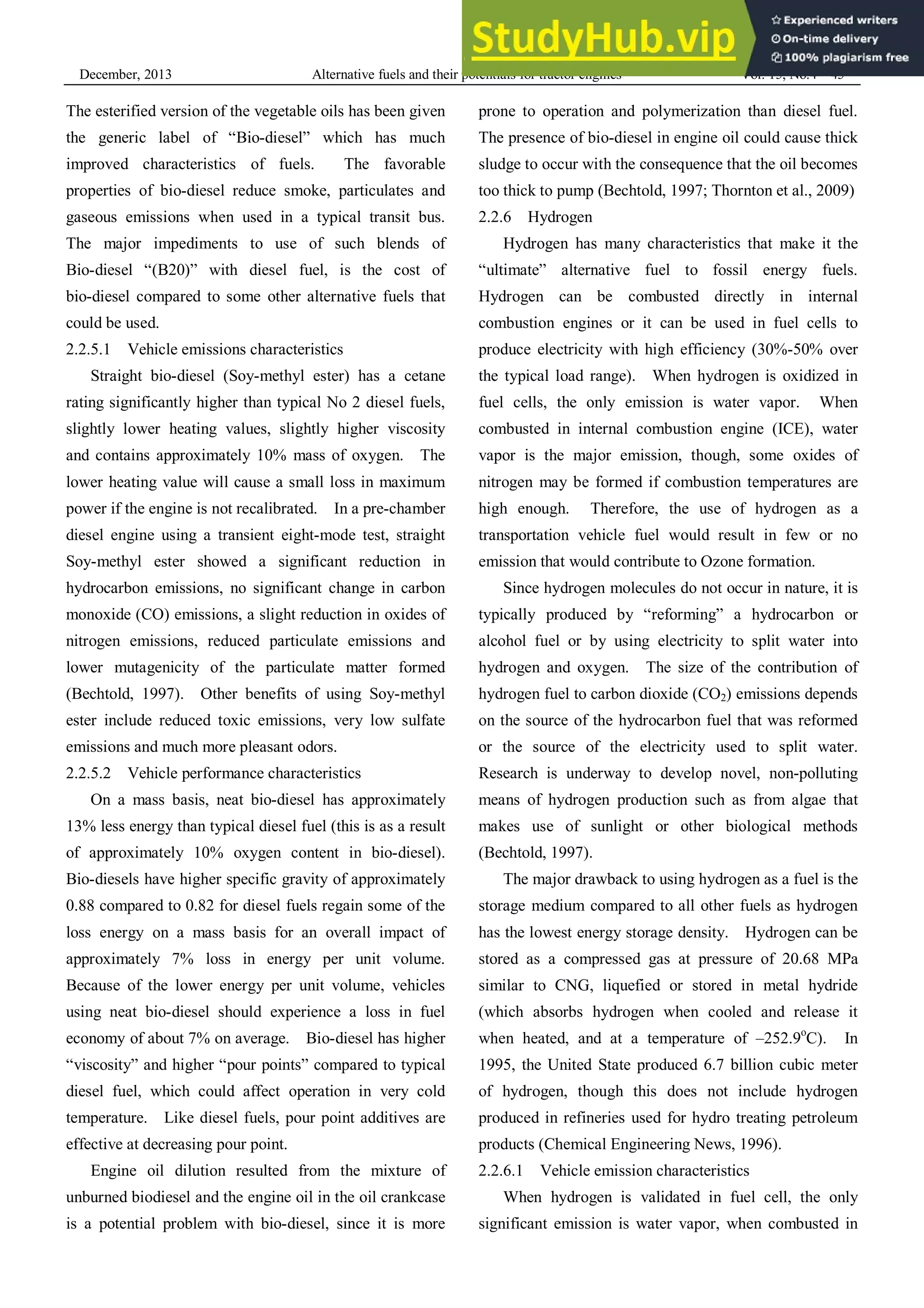 Alternative Fuels And Their Potentials For Tractor Engines | PDF