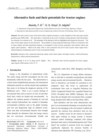 Alternative Fuels And Their Potentials For Tractor Engines | PDF