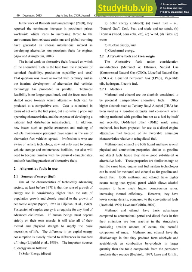 Alternative Fuels And Their Potentials For Tractor Engines | PDF ...
