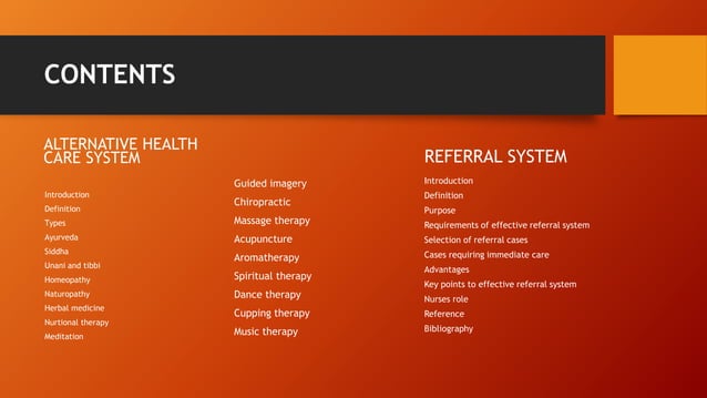 Alternative health care system and referral system, community health ...