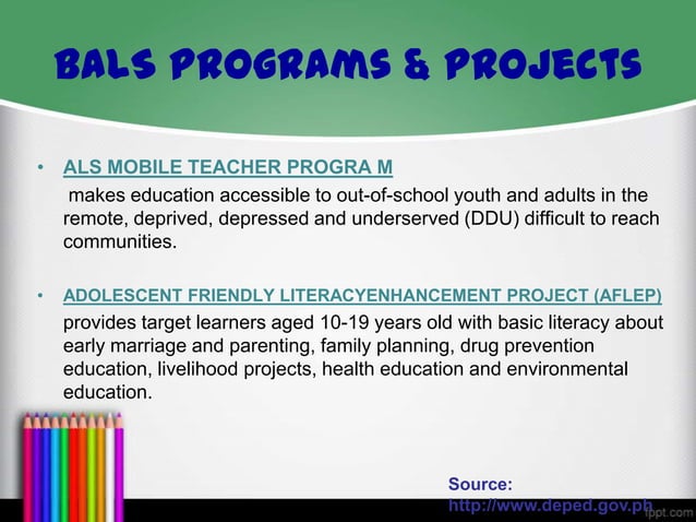 Alternative learning system (ALS) | PPTX | Special Education | Education