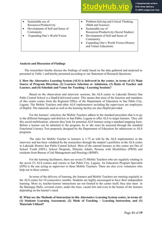 ALTERNATIVE LEARNING SYSTEM IMPLEMENTATION AND ADHERENCE TO THE DEPARTMENT OF EDUCATION ...