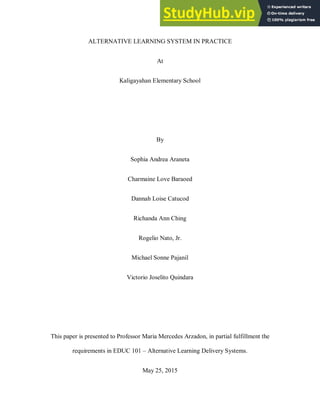 Alternative Learning System In Practice At Kaligayahan Elementary ...