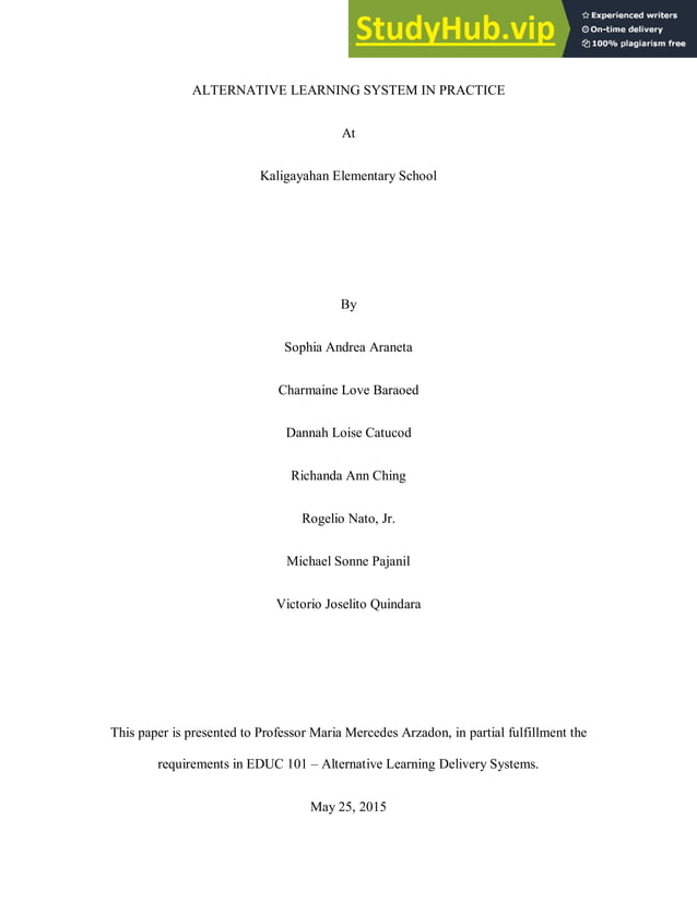 Alternative Learning System In Practice At Kaligayahan Elementary ...