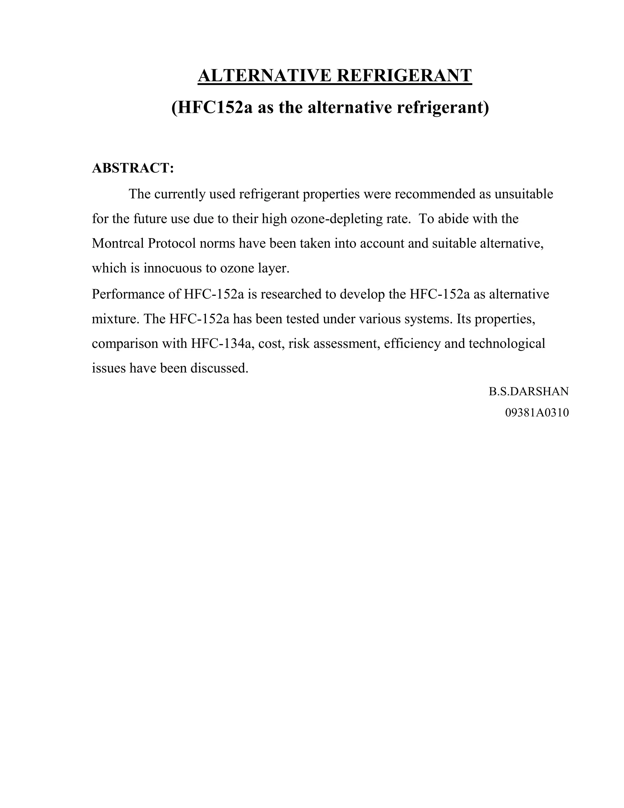 Alternative refrigerant | DOCX | Home Appliances | Home & Garden