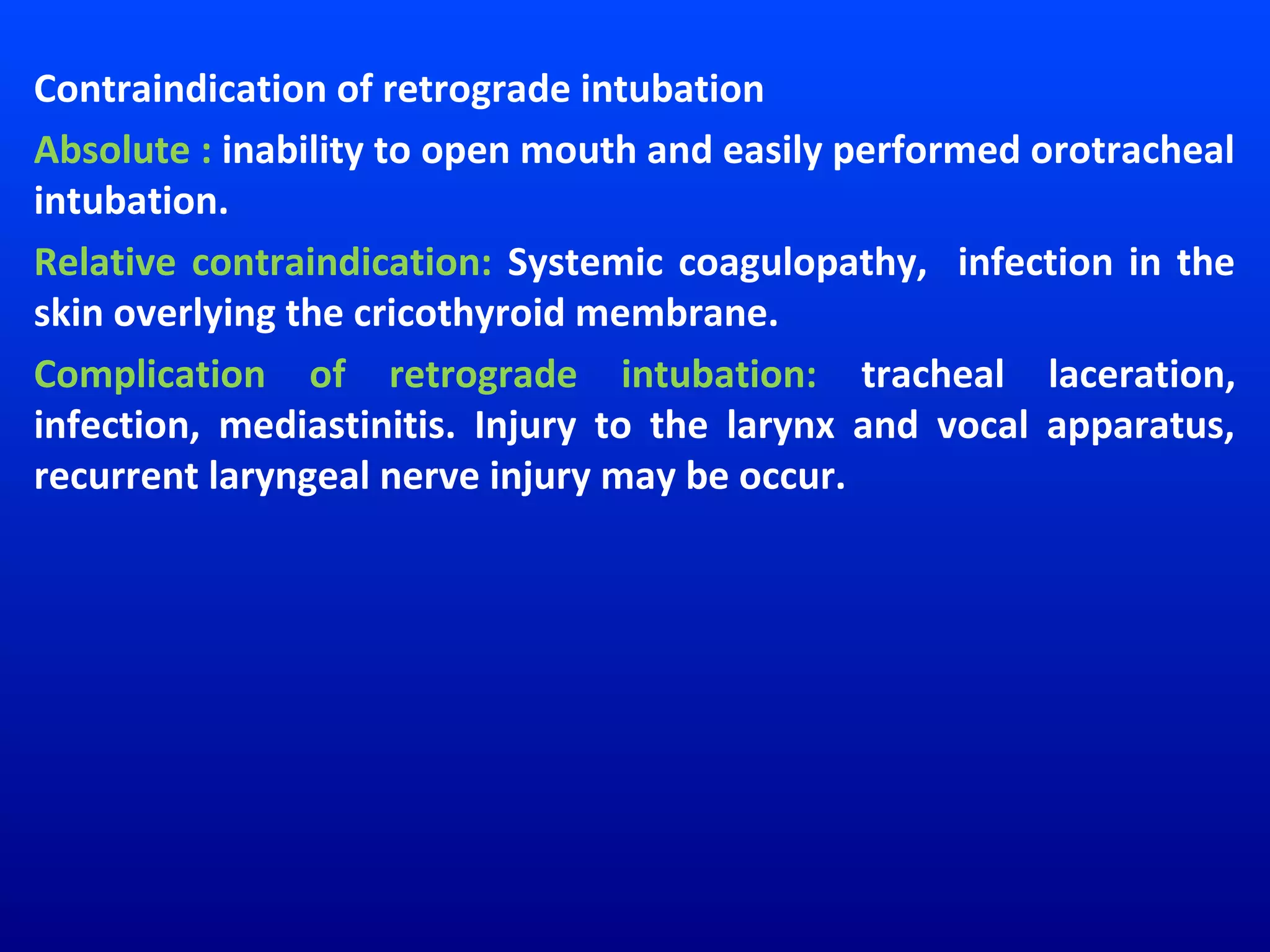 Alternative technique of intubation retromolar, retrograde, submental ...