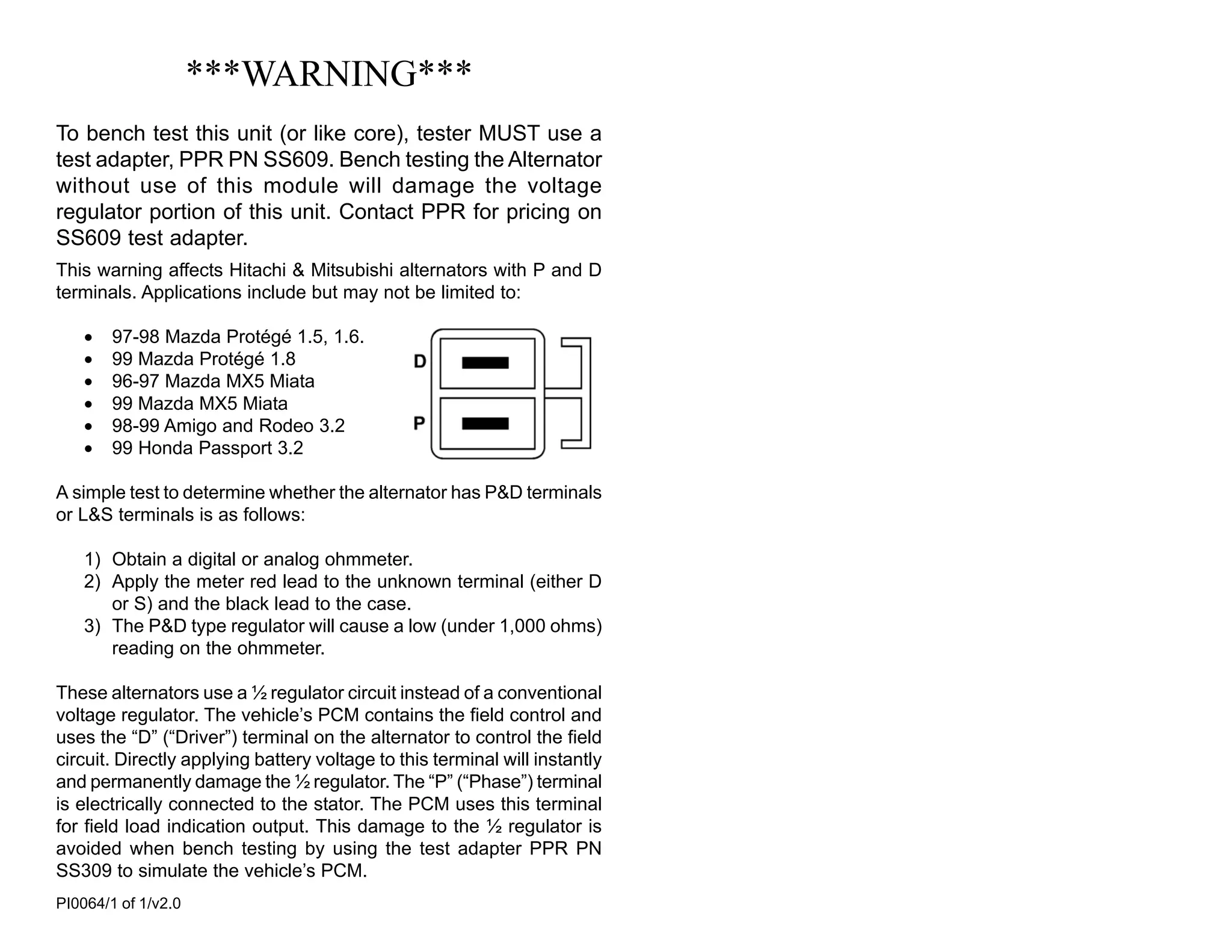 Alternator p d ecm controller alternator test p0064 | PDF