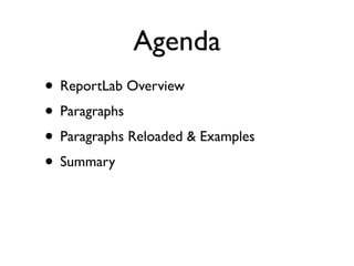 ReportLab Paragraphs Reloaded-EuroPython 2008 | PDF