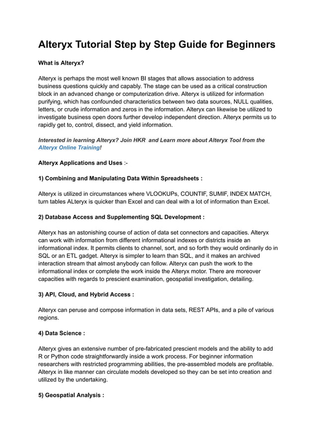 Alteryx Tutorial Step by Step Guide for Beginners | PDF | Cloud Computing | Internet