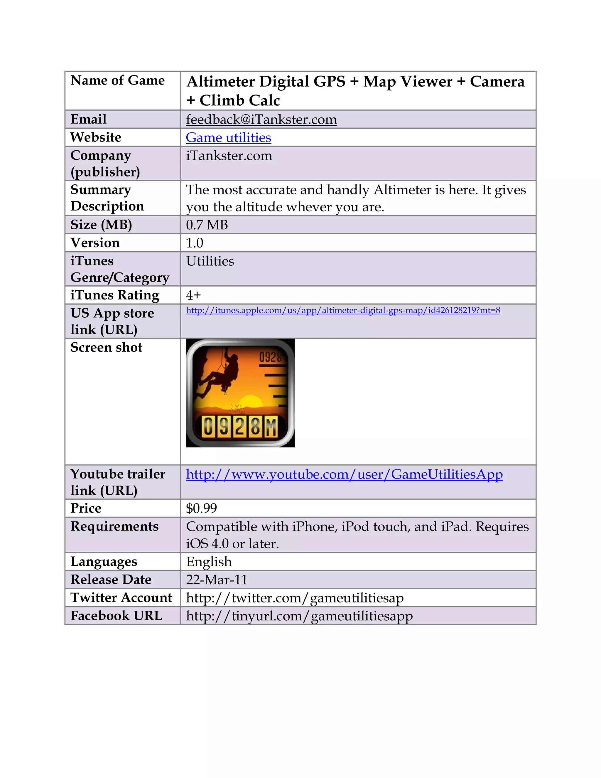 Altimeter Digital GPS + Map Viewer + Camera + Climb Calc | PDF
