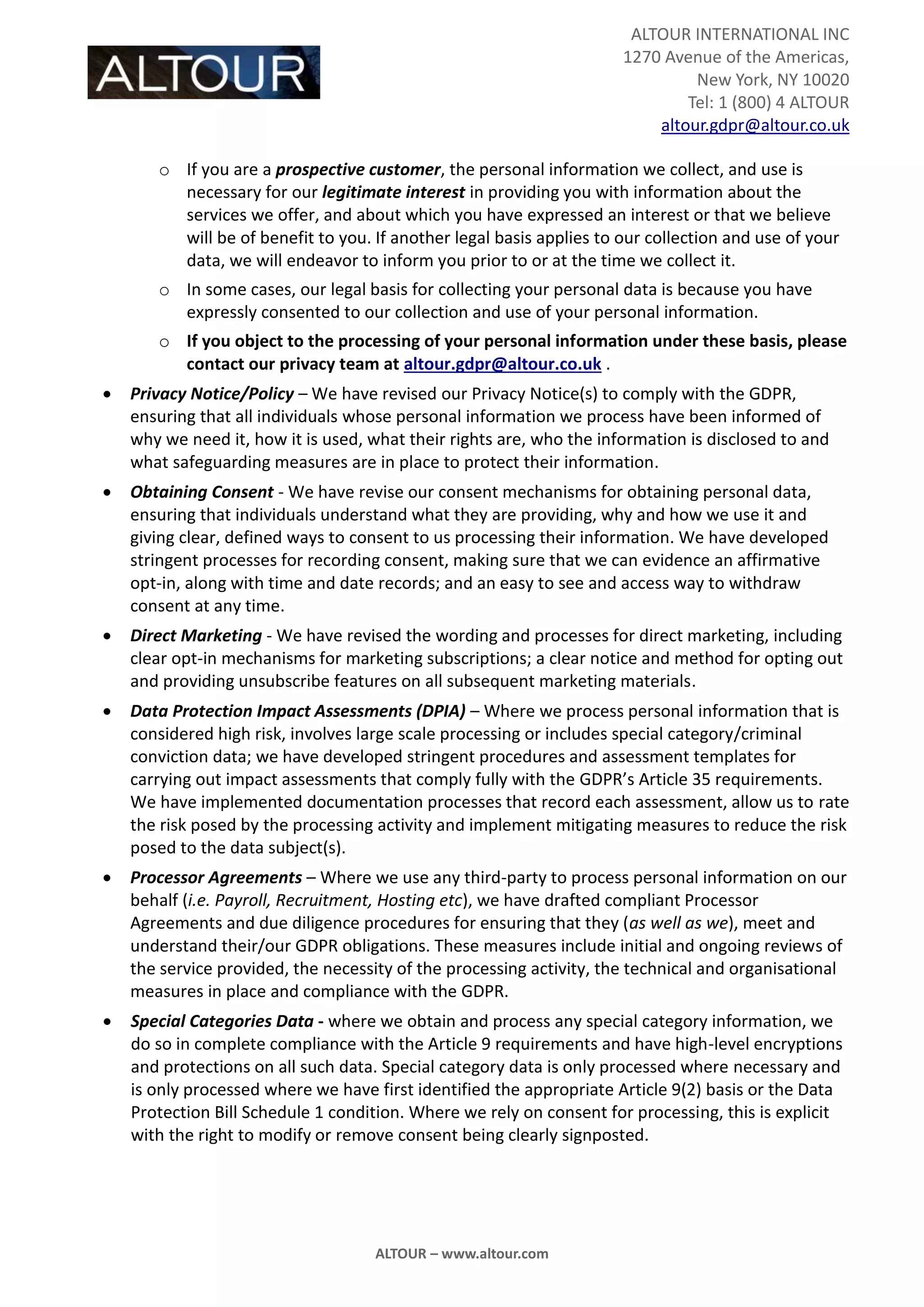 ALTOUR GDPR Compliance Statement v4 | PDF