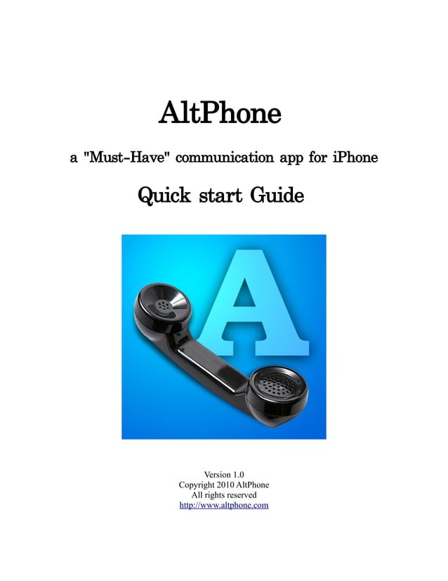 Alt phone quick start guide ver 1.0 | PDF