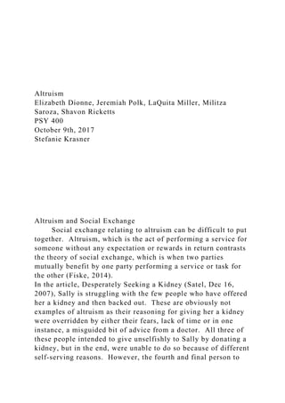 Altruism Elizabeth Dionne, Jeremiah Polk, LaQuita Miller.docx