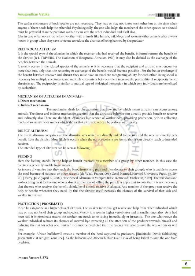 Altruism in animals and classification : A view | PDF