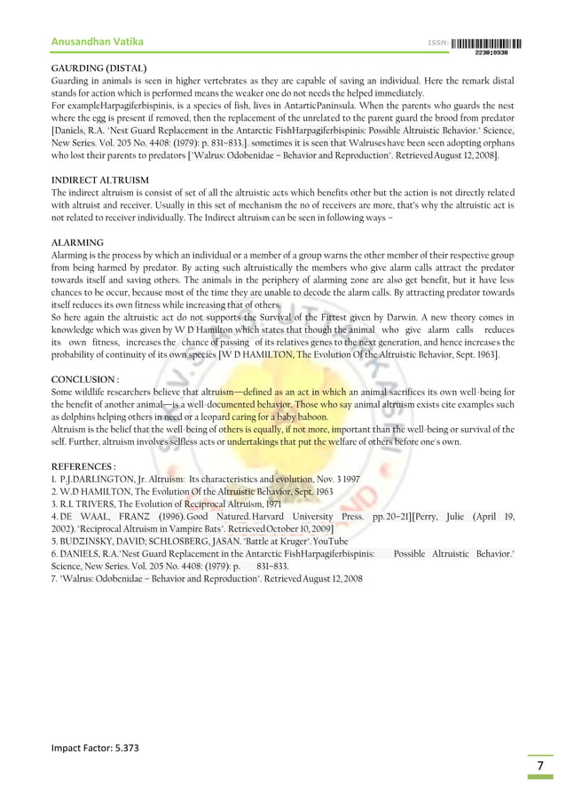 Altruism in animals and classification : A view | PDF