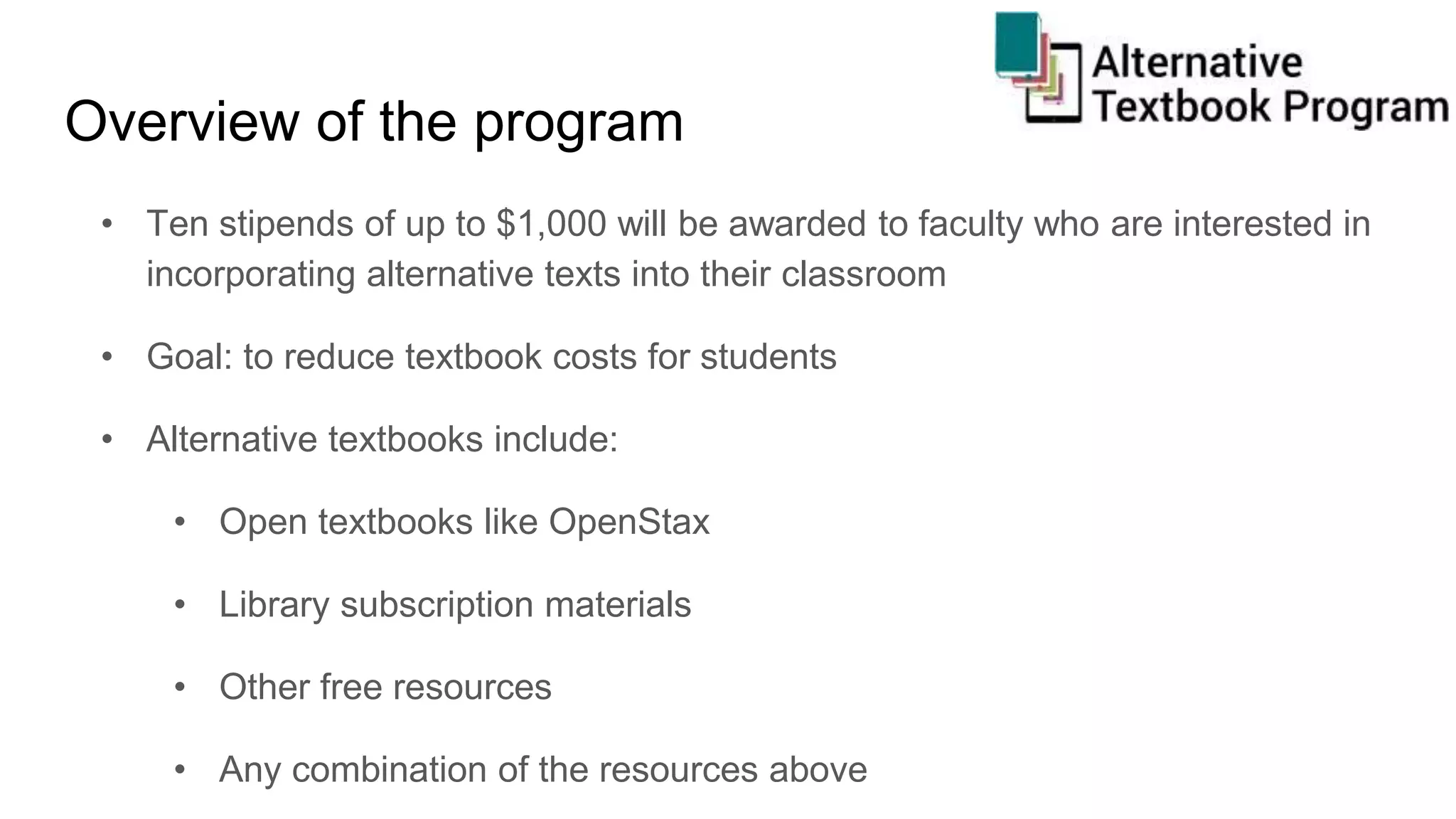 Alternative Textbook Program at Joyner Library | PPTX | Undergraduate Education | College Education