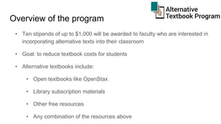 Alternative Textbook Program at Joyner Library | PPTX | Undergraduate ...