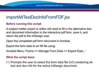 Guide to InDesign scripts for enhancing 508 accessibility of pdfs | PDF