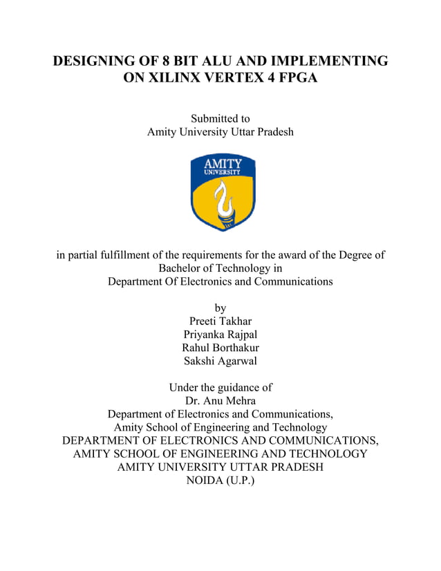 Designing of 8 BIT Arithmetic and Logical Unit and implementing on Xilinx Vertex 4 FPGA | PDF ...