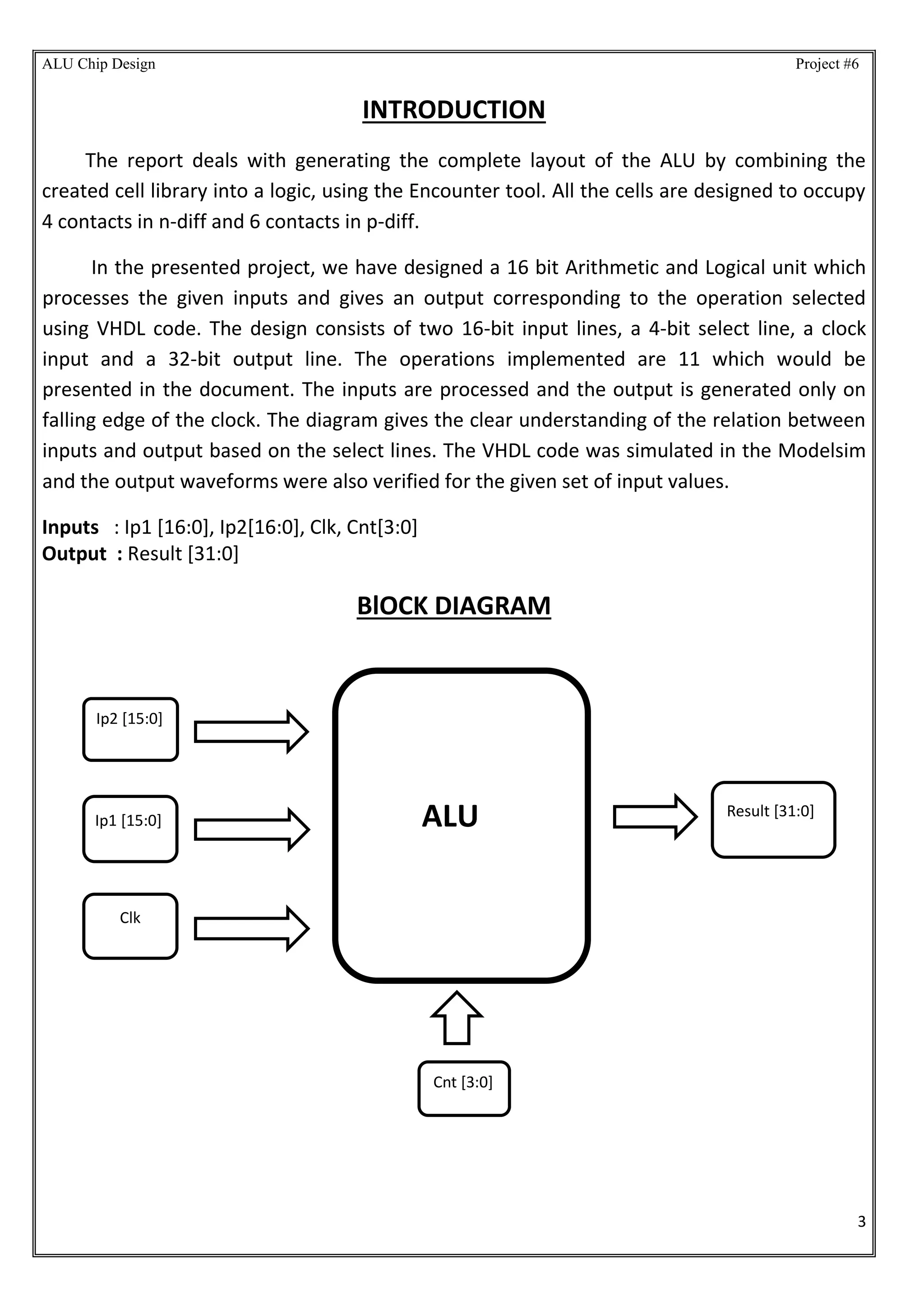 32 bit ALU Chip Design using IBM 130nm process technology | DOCX