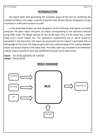 32 bit ALU Chip Design using IBM 130nm process technology | DOCX