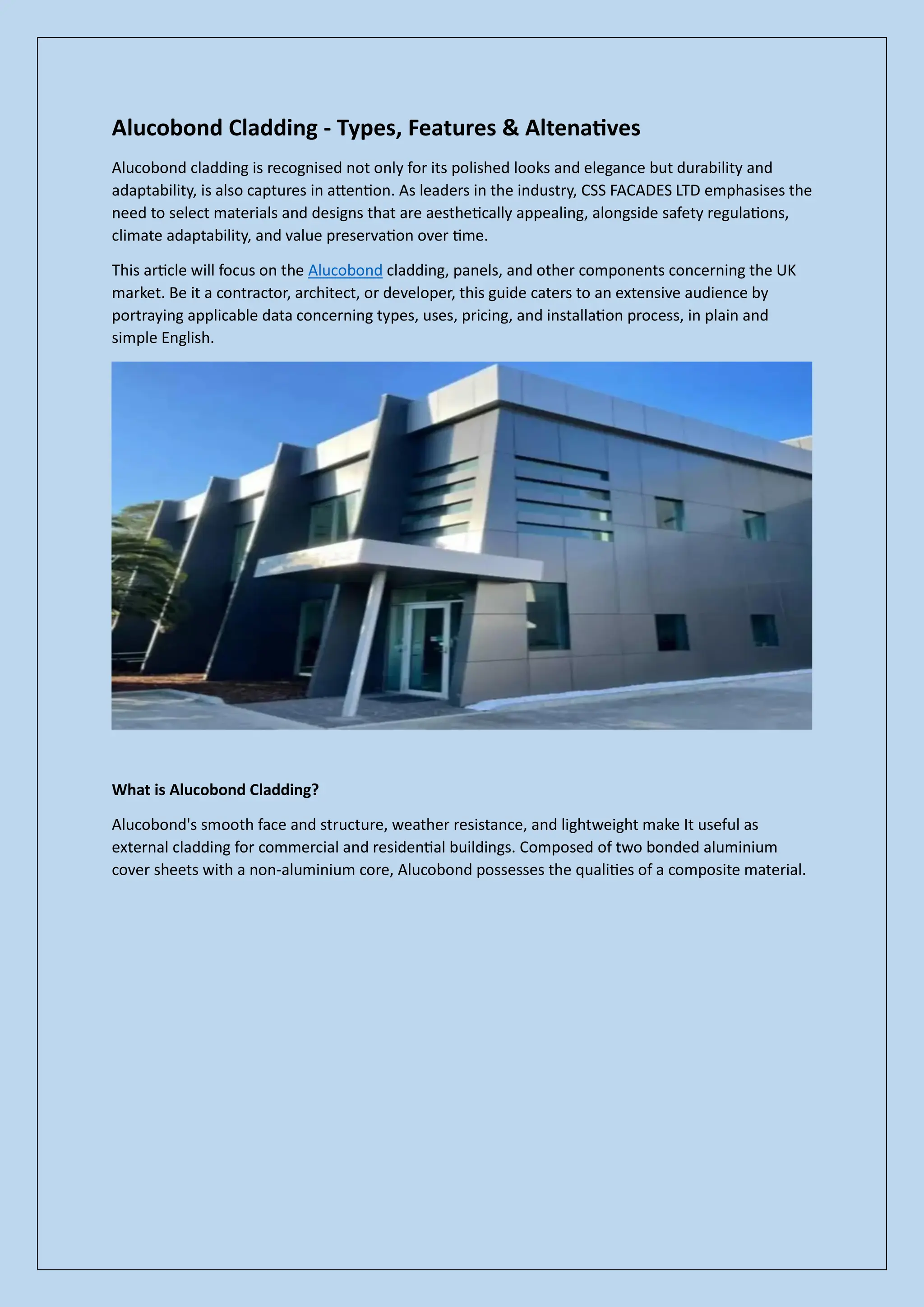 Alucobond Cladding- Types, Features & Alternative | PDF