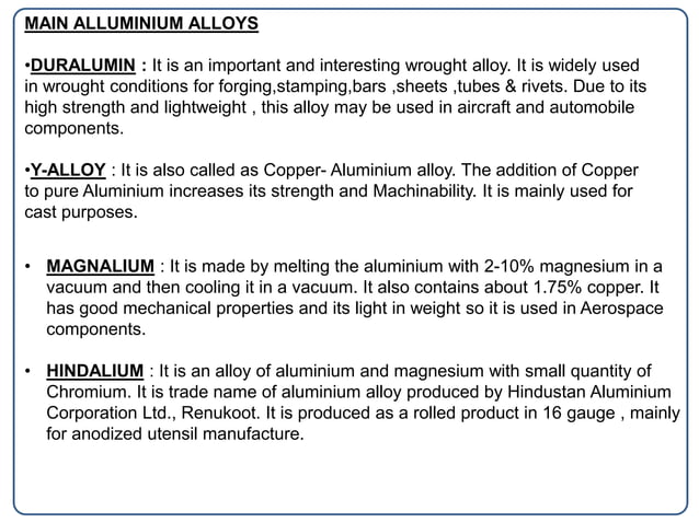 Aluminium and its alloy | PPTX | Chemistry | Science