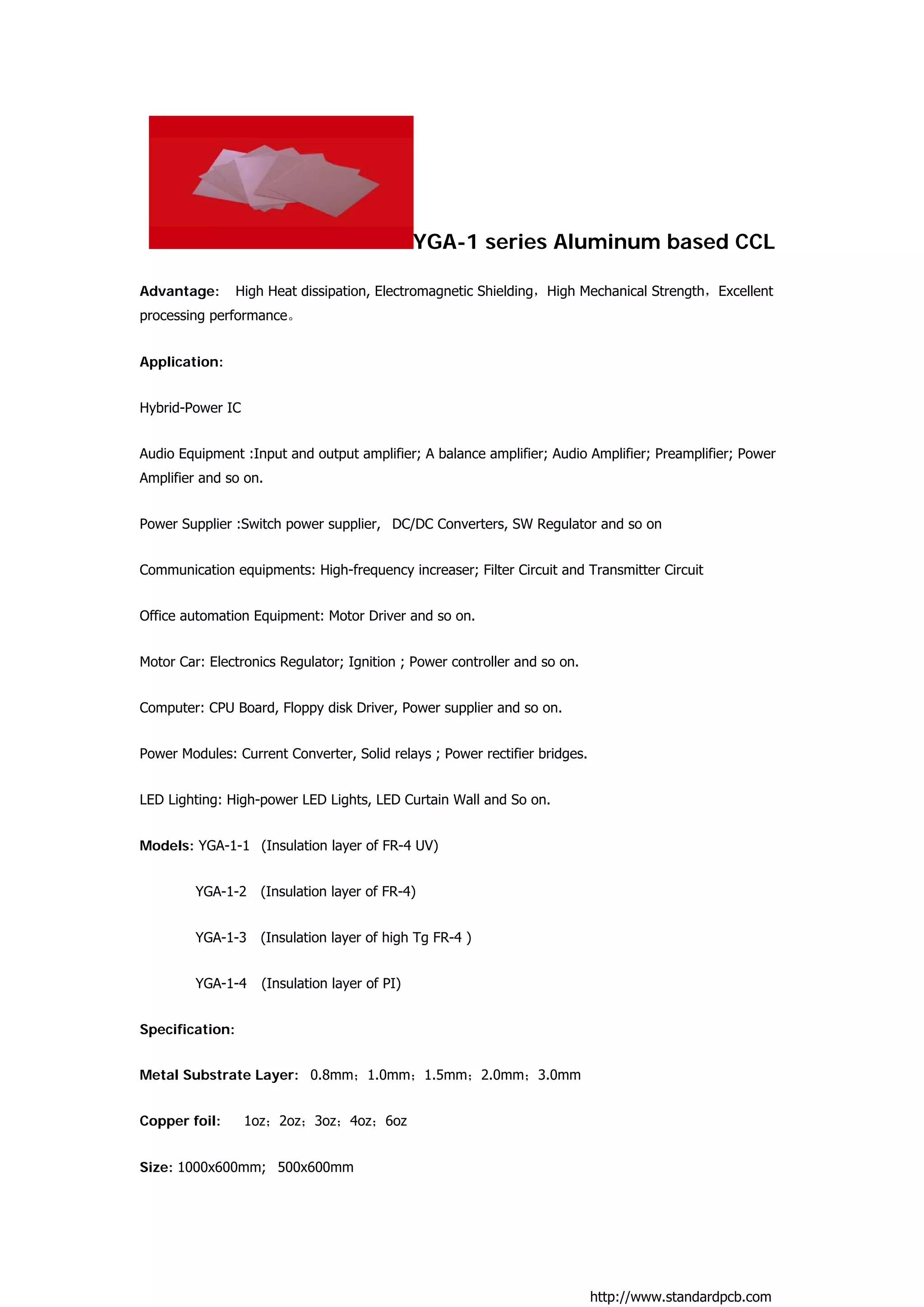 Aluminium base yga_specification_spcb | PDF